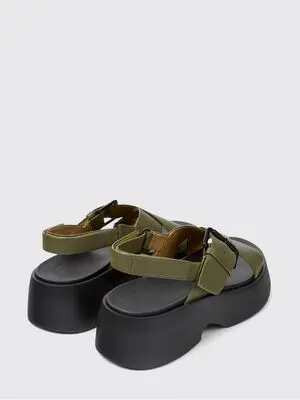 Camper Tasha Platform Sandals In Smooth Leather With Xl Extralight® Sole - Green