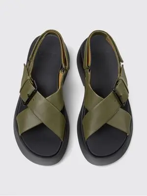 Camper Tasha Platform Sandals In Smooth Leather With Xl Extralight® Sole - Green