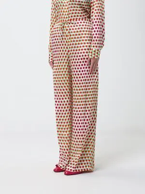 Dries Van Noten Polka Dot Print Silk Palazzo Trousers - Ecru