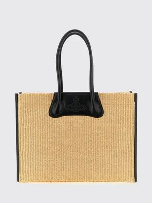 VIVIENNE WESTWOOD Large Raffia Tote Bag With Embossed Orb Logo - Beige