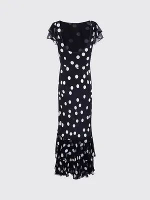 Rixo Polka Dot Viscose Maxi Dress With Ruched Details - Black