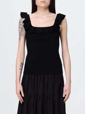Michael Kors Ribbed Tank Top With Ruffle Detail - Black