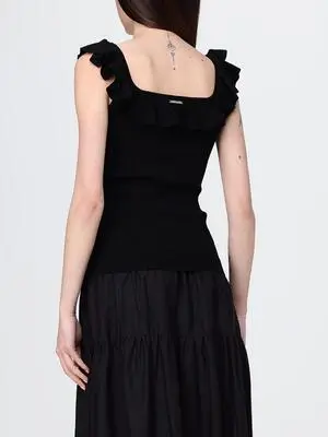 Michael Kors Ribbed Tank Top With Ruffle Detail - Black