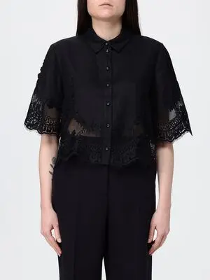 TWINSET Linen Shirt With Lace Inserts - Black