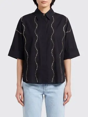 Liu Jo Cotton Shirt With Rhinestone Embellishments - Black