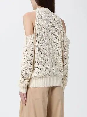 ANIYE BY Open-knit Cotton Turtleneck Sweater With Dropped Shoulders - Beige