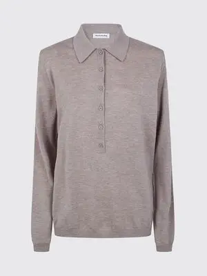 THE FRANKIE SHOP Wool Blend Knit Polo Shirt - Brown
