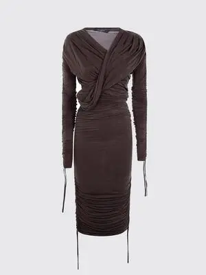 Balmain Draped Jersey Midi Dress - Brown
