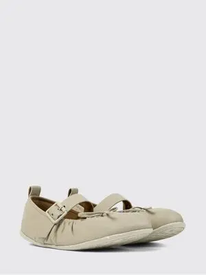 Camper Recycled Leather Mary Jane Flats With Bow And Adjustable Strap - Beige