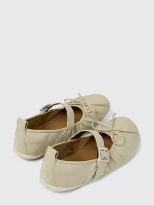 Camper Recycled Leather Mary Jane Flats With Bow And Adjustable Strap - Beige