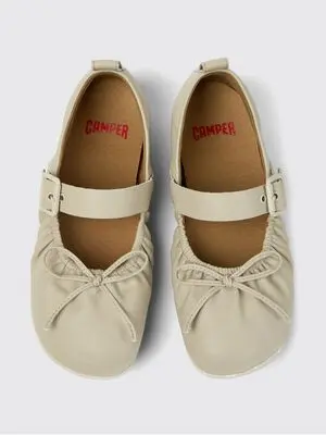 Camper Recycled Leather Mary Jane Flats With Bow And Adjustable Strap - Beige