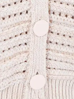 Emporio Armani Perforated Cotton Blend Knit Top With Crew Neck And Button Back - Beige