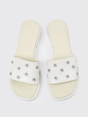 Camper Embellished Leather Slip-on Sandals With Floral Embroidery