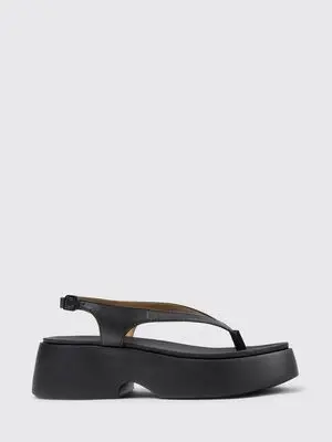 Camper Tasha Smooth Calfskin Leather Platform Thong Sandals - Black