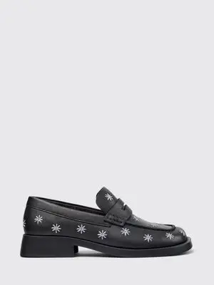 Camper Embroidered Leather Loafers - Black