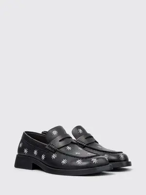 Camper Embroidered Leather Loafers