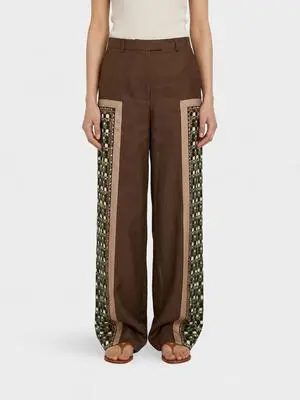Tory Burch Printed Silk Palazzo Trousers - Brown