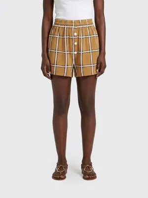 Guest In Residence Checked Silk And Linen Shorts - Brown