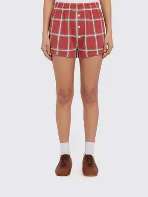 Guest In Residence Checked Silk And Linen Shorts - Red