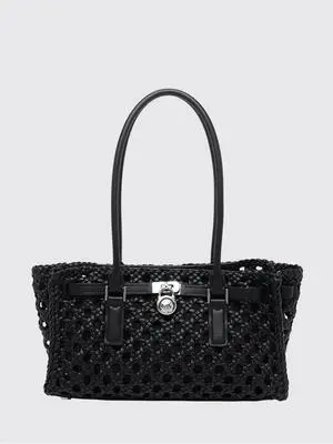 Michael Kors Woven Shoulder Bag With Clasp Closure - Black