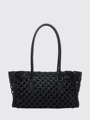 Michael Kors Woven Shoulder Bag With Clasp Closure - Black