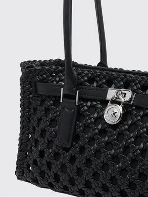 Michael Kors Woven Shoulder Bag With Clasp Closure - Black