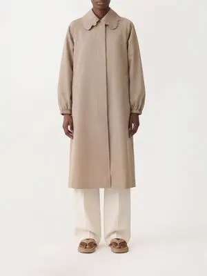 Fabiana Filippi Trench Coat With Embroidered Collar - Mud