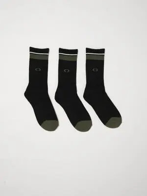 Oakley Set Of 3 Pairs Of Ribbed Stretch Cotton Socks With Jacquard Logo - Black