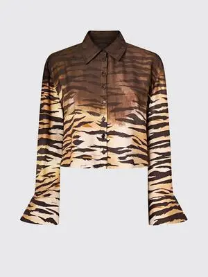 Pinko Viscose Animal Print Shirt - Brown
