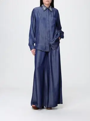 Liu Jo Chambray Wide Leg Palazzo Trousers - Denim