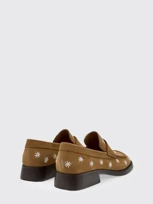 Camper Nubuck Loafers With Embroidered Flowers