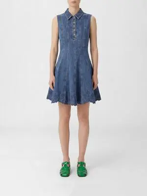 SELF-PORTRAIT Denim Shirt Dress With Scalloped Hem
