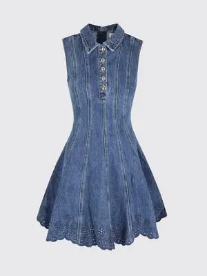 SELF-PORTRAIT Denim Shirt Dress With Scalloped Hem