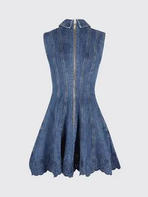 SELF-PORTRAIT Denim Shirt Dress With Scalloped Hem