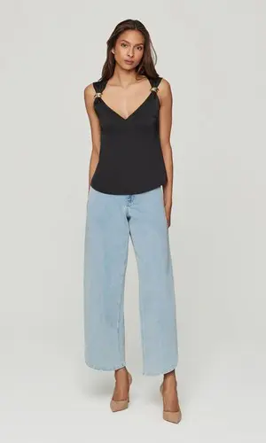 Generation Love Hammered Satin V-neck Blouse With Ring Straps - Black