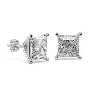 ALLUREZ Princess Cut Stud Earrings