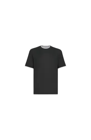 Brunello Cucinelli Silk And Cotton Lightweight Jersey Crew Neck T-shirt With Faux-layering - Black