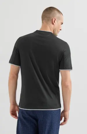 Brunello Cucinelli Silk And Cotton Lightweight Jersey Crew Neck T-shirt With Faux-layering - Black