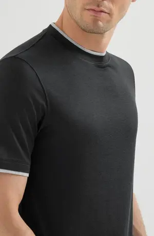 Brunello Cucinelli Silk And Cotton Lightweight Jersey Crew Neck T-shirt With Faux-layering - Black