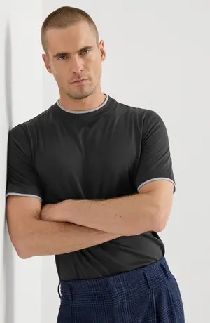 Brunello Cucinelli Silk And Cotton Lightweight Jersey Crew Neck T-shirt With Faux-layering - Black