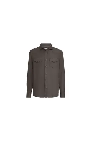 Brunello Cucinelli Garment-dyed Chevron Shirt - Brown