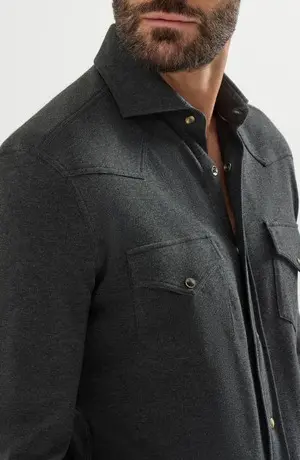 Brunello Cucinelli Cotton Piqué Western Shirt - Anthracite