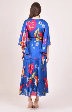 RAAS Printed Chiffon Maxi Dress With Angel Sleeves