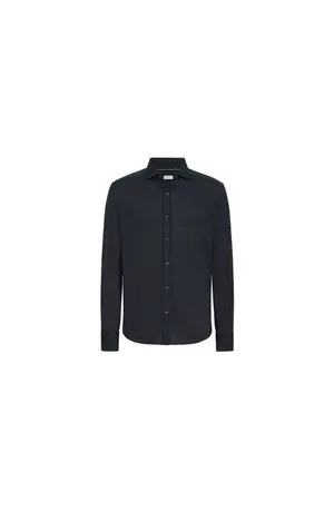 Brunello Cucinelli Silk And Cotton Lightweight Jersey Shirt With Spead Collar - Blue