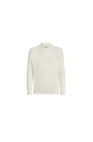 Brunello Cucinelli Cotton English Rib Knit Polo With Long Raglan Sleeves - Panama