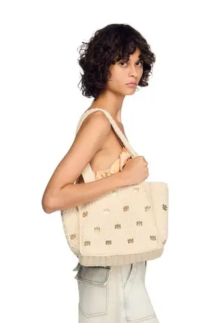 Sandro Crochet Bag With Tassels And Magnetic Fastening - Ecru