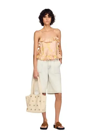 Sandro Crochet Bag With Tassels And Magnetic Fastening - Ecru