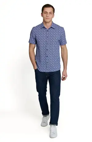 CON.STRUCT Slim Fit Floral Seersucker Short Sleeve Shirt