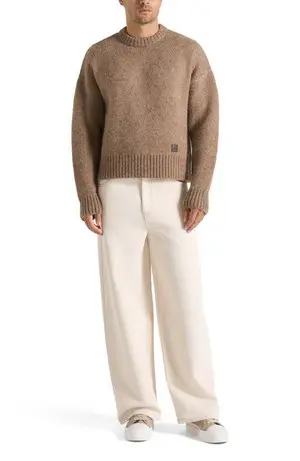 Manière De Voir Brushed Knit Jumper With Embroidered Slogan - Beige