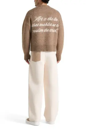 Manière De Voir Brushed Knit Jumper With Embroidered Slogan - Beige